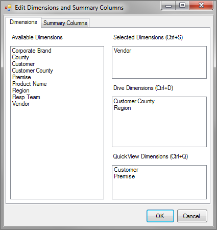 Editing Dimensions and Columns
