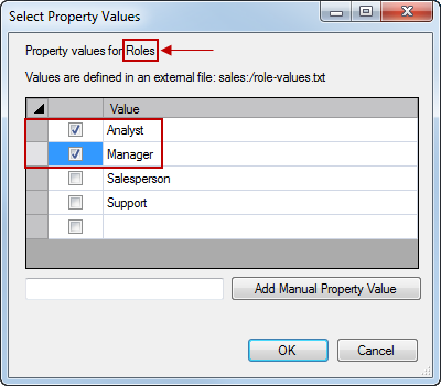 Using the Select Property Values Dialog Box