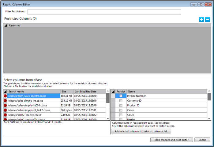 Using the Restrict Column Editor