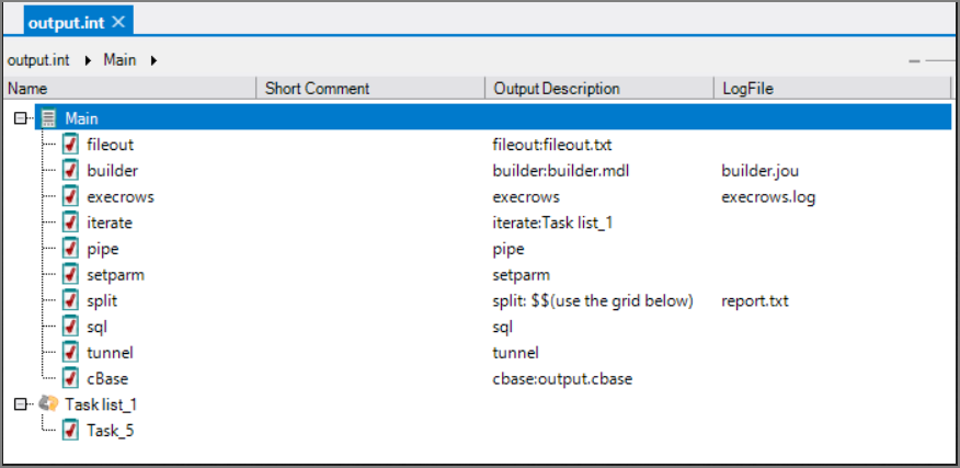 Visual Integrator Task List and Task Objects