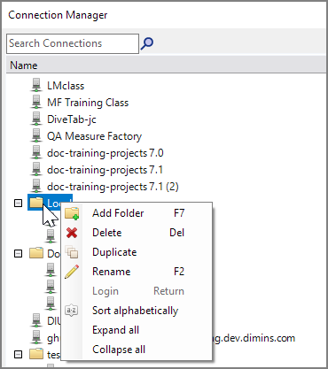 Context Menus when Working with Connections