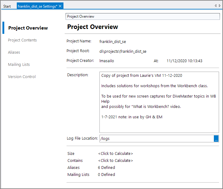 Project Overview Tab