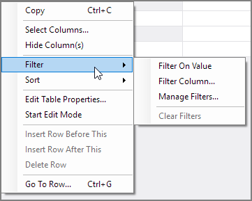Table Editor Options